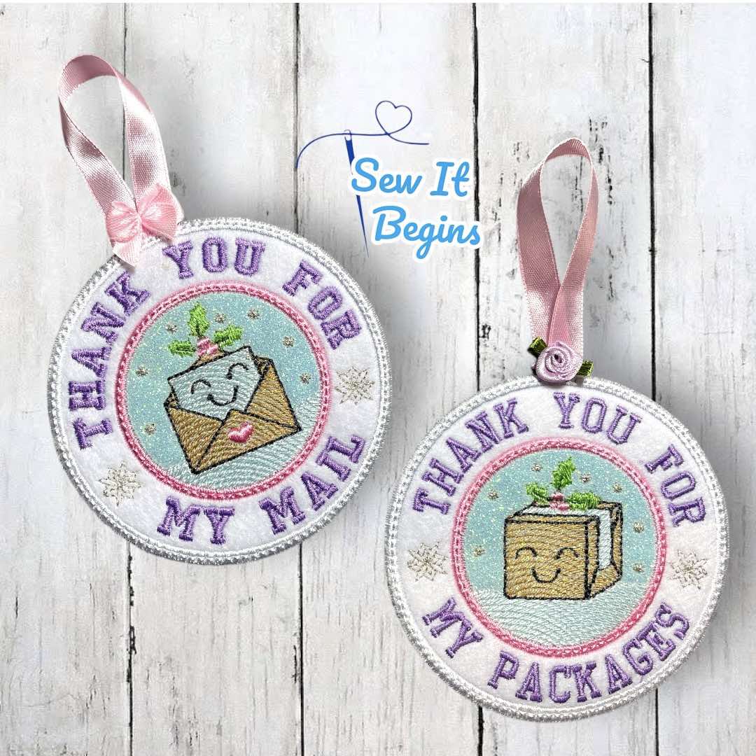 Thank You For My Mail/Packages 4" Circle Decorations Set of 2 - Digita – Sew it Begins Embroidery