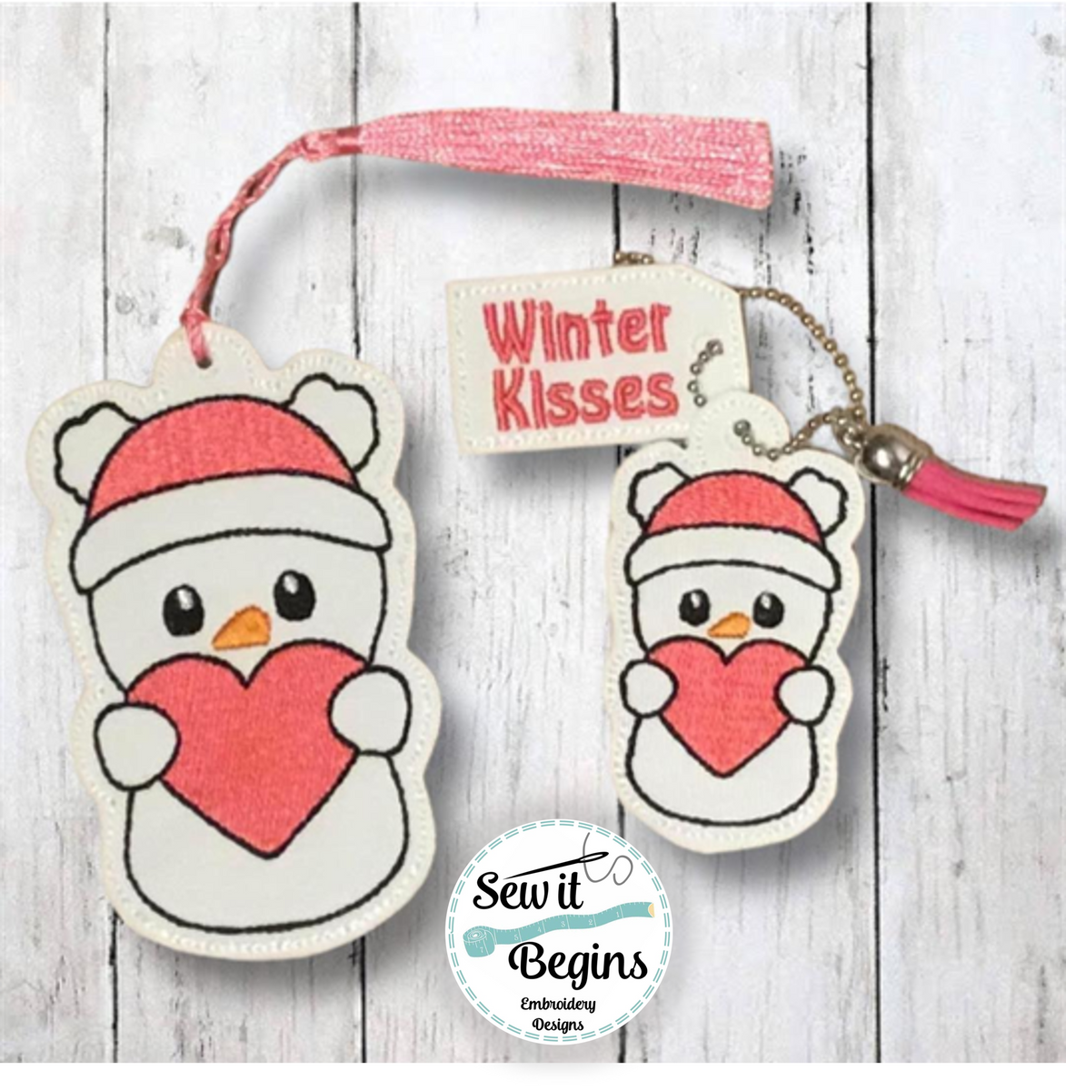 Winter Kisses Cute Snowman with Heart Book Mark and Feltie Charm and T ...
