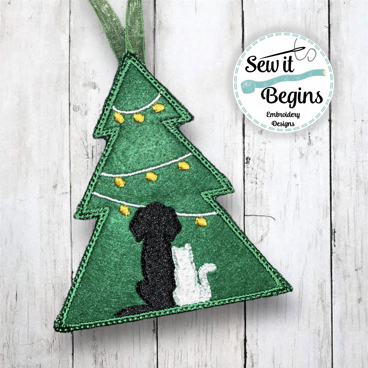Dog And Cat In The Christmas Tree Tree Shaped Decoration 4x4 Digita dog-and-cat-in-the-christmas-tree-tree-shaped-decoration-4x4-digita