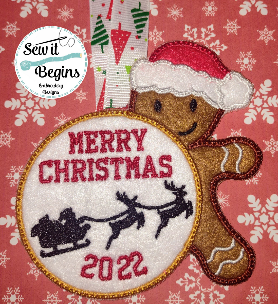 Gingerbread Man with Santa and Sleigh Christmas Decoration 4x4 - Digit ...