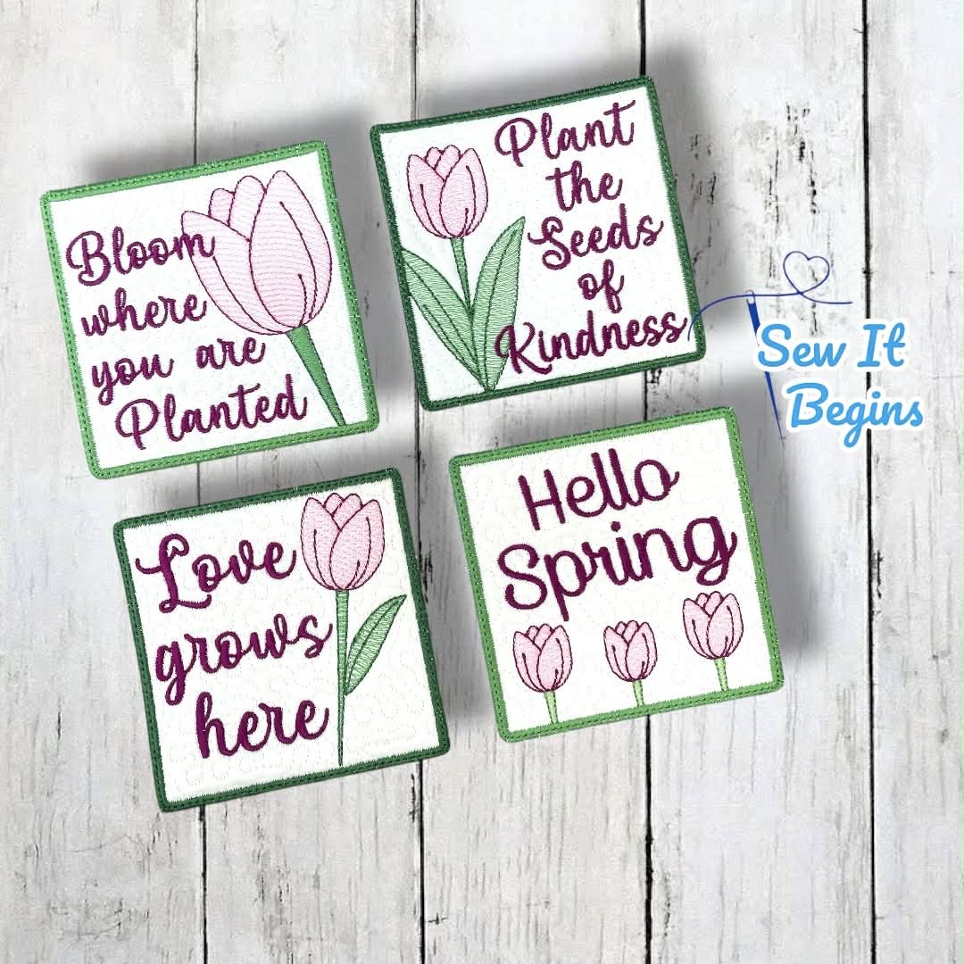 Spring Tulip Flowers Square 4x4 Coasters (Set of 4) - Digital Download ...