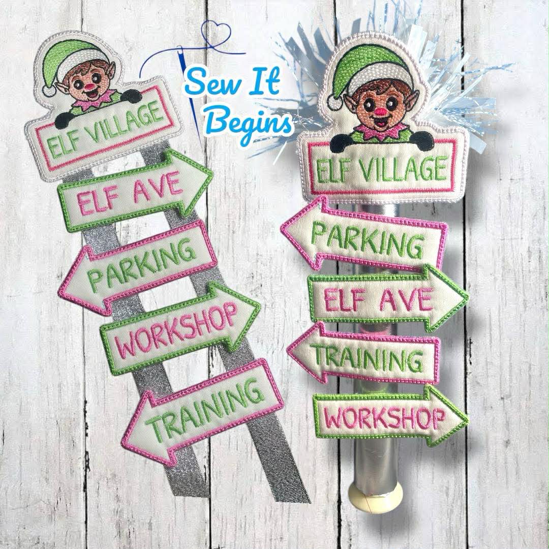 Elf Village Road Sign 4x4 - Digital Download – Sew it Begins Embroidery