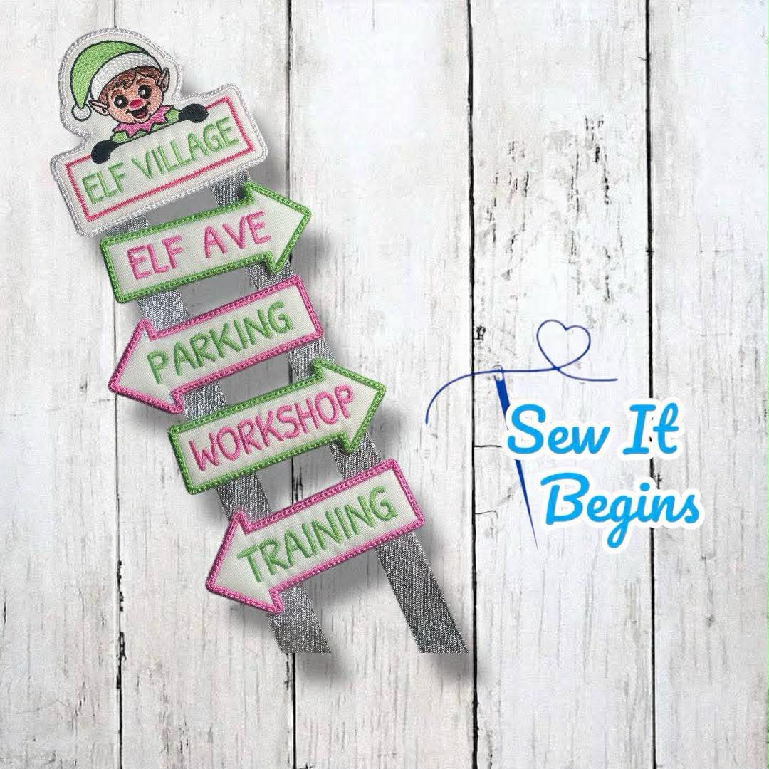 Elf Village Road Sign 4x4 - Digital Download – Sew it Begins Embroidery