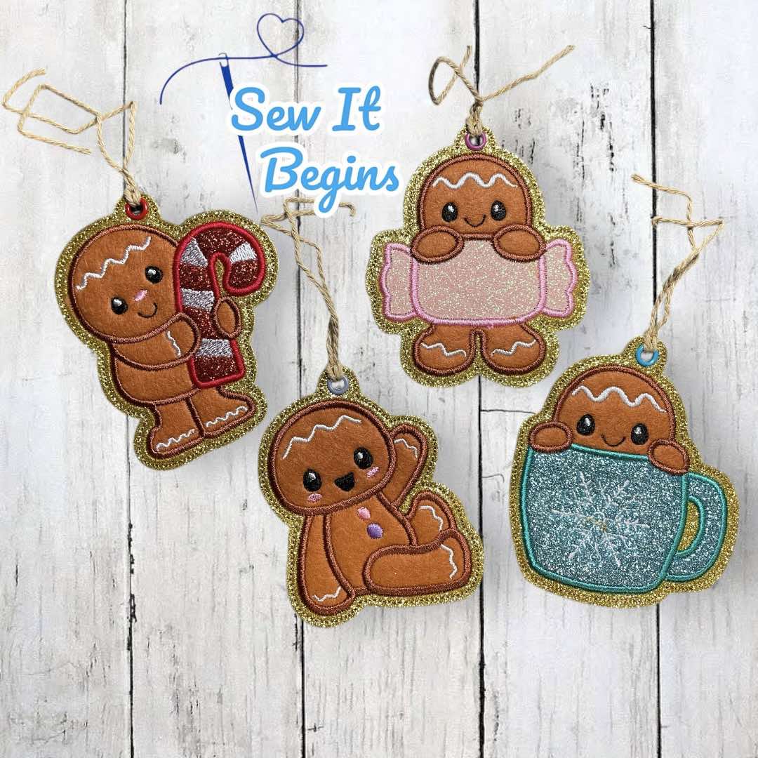 Chunky Gingerbread Applique Decoration Set 4x4 - Digital Download – Sew ...