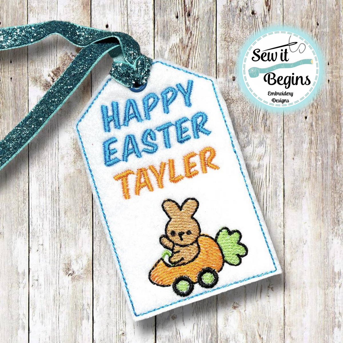 Happy Easter Bunny in Carrot Car Swing Tag Gift Card Holder 4x4 - Digi ...