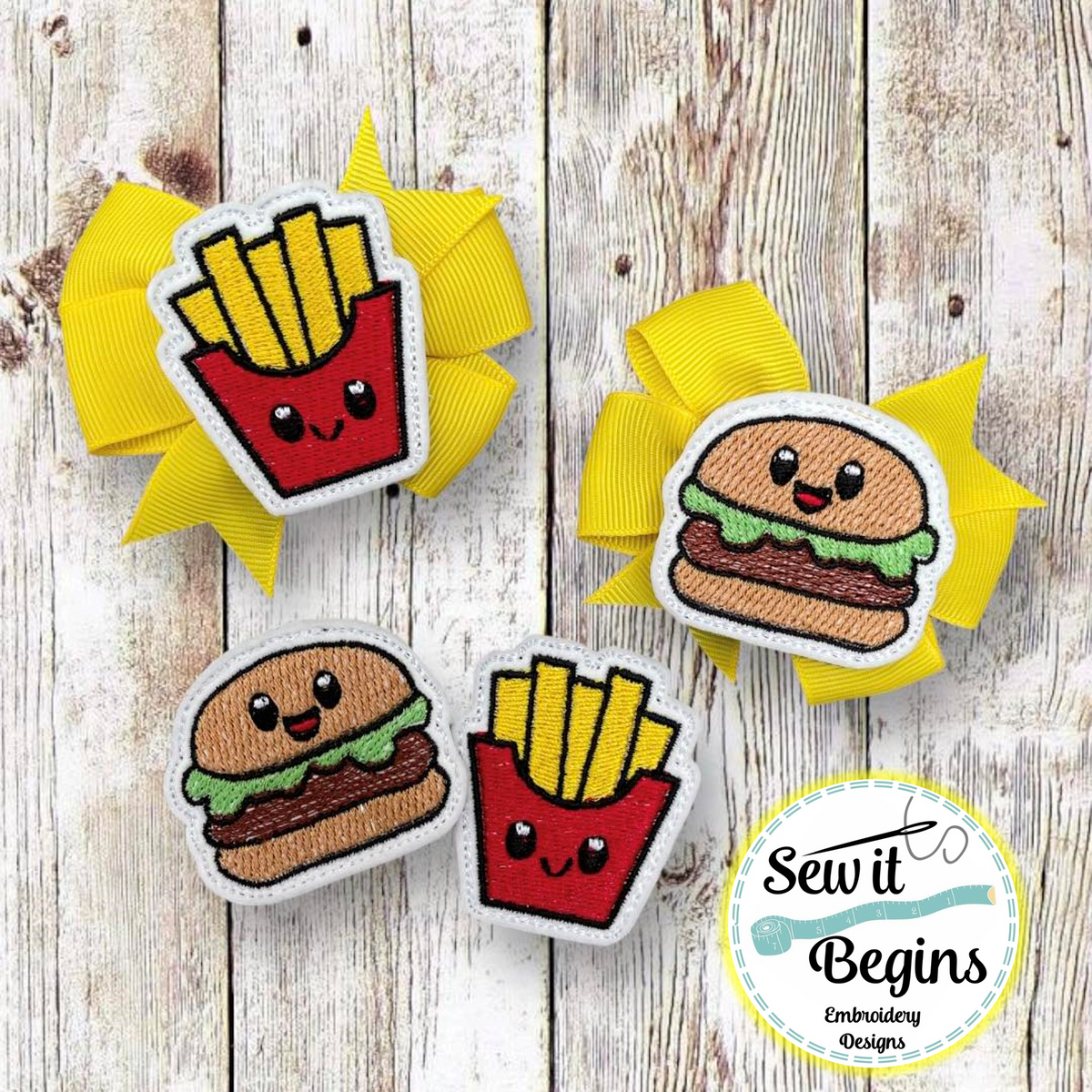 Burger and Fries Besties 2 inch Feltie Set - Digital Download – Sew it ...