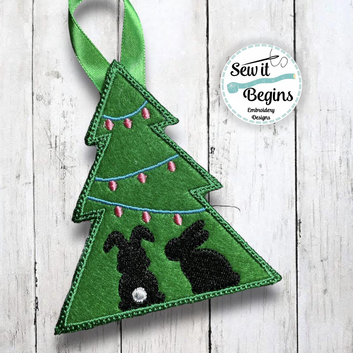 Rabbits in the Christmas Tree, Tree Shaped Decoration 4x4 - Digital Do ...