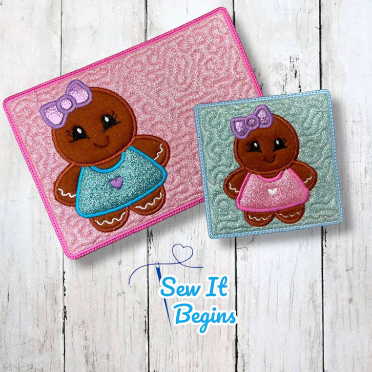 Chubby Gingerbread Man GIRL Design - Coaster 4x4 and a Mug Rug 5x7 - D ...
