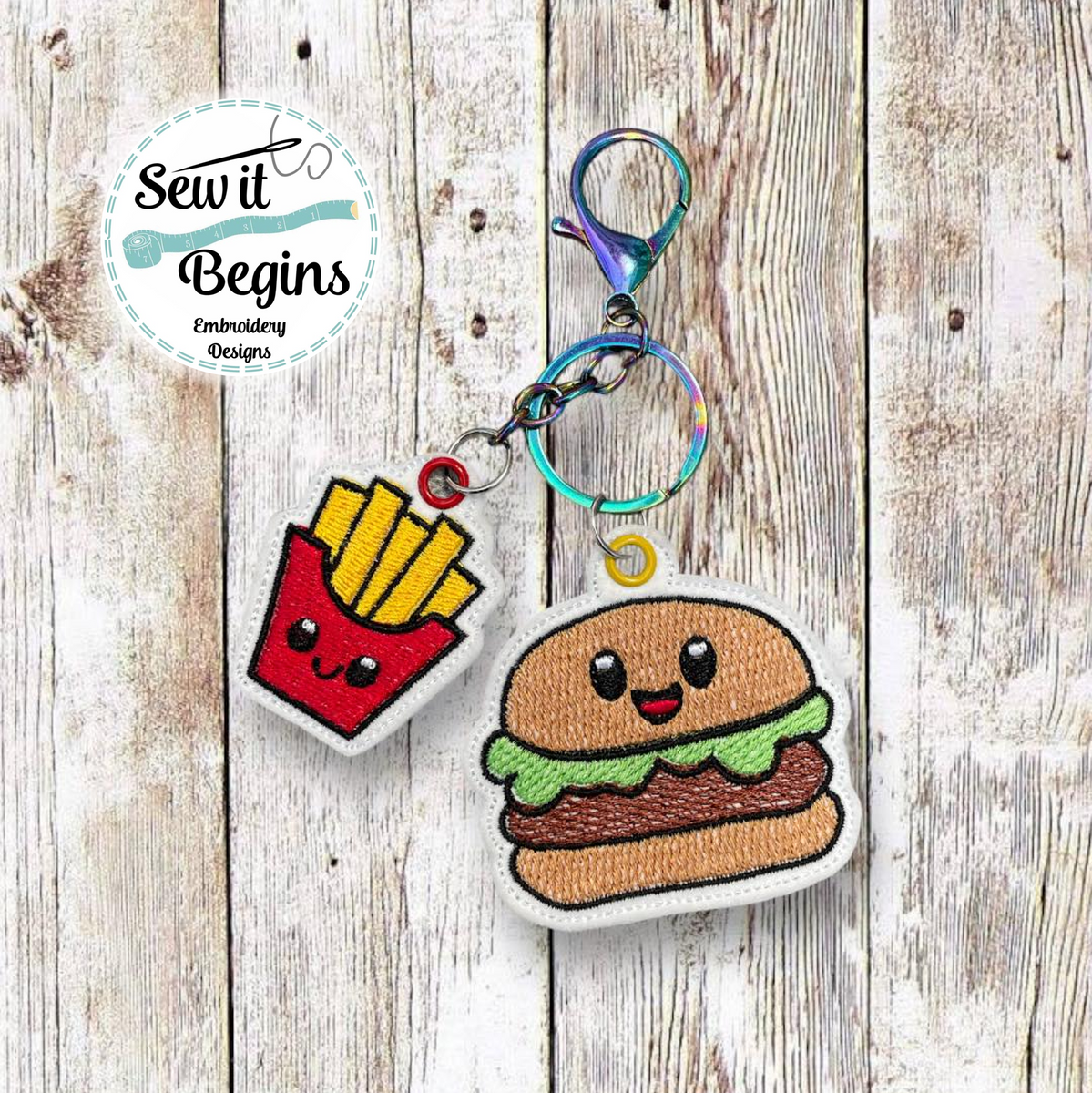 Burger and Fries Besties Feltie Charm and Tag Set 4x4 - Digital Downlo ...
