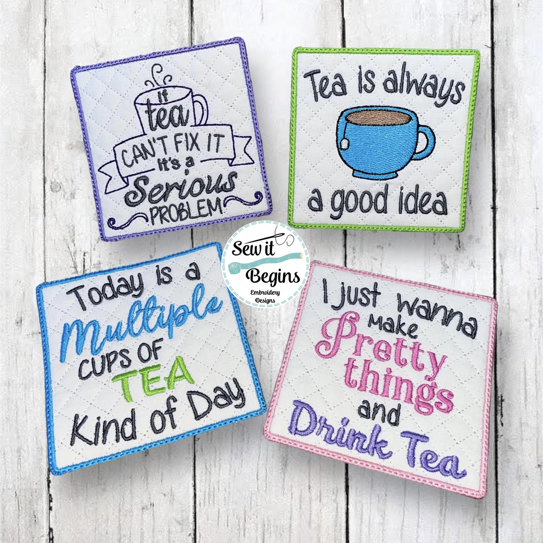 Tea Time Square 4x4 Coasters (Set of 4) - Digital Download – Sew it ...