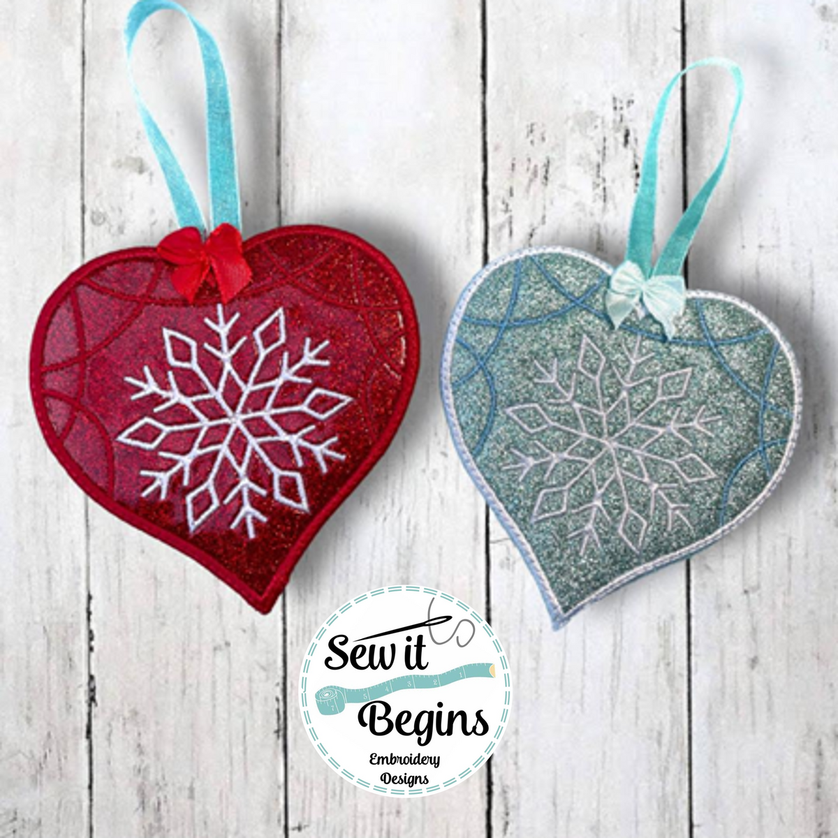 Winter Snowflake Heart Shaped Decoration 4x4 - Digital Download – Sew ...