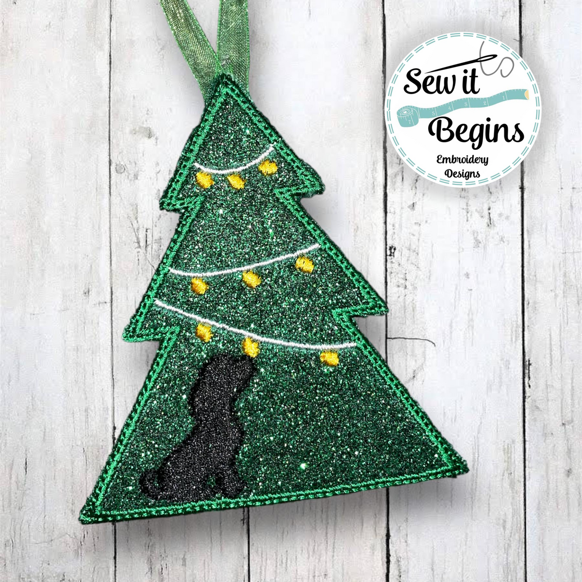 Small Dog in the Christmas Tree, Tree Shaped Decoration 4x4 - Digital ...