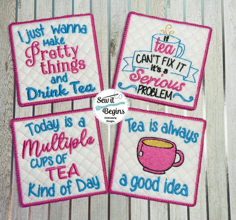 Tea Time Square 4x4 Coasters (Set of 4) - Digital Download – Sew it ...