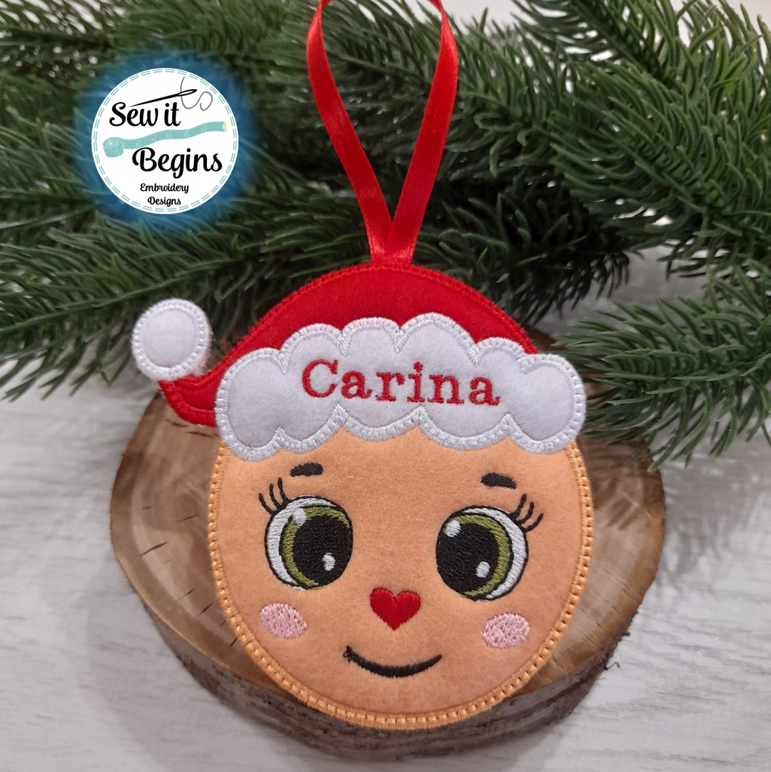 Gingerbread Faces in Christmas Hats Hanging Decorations 4x4 Set of 2 ...