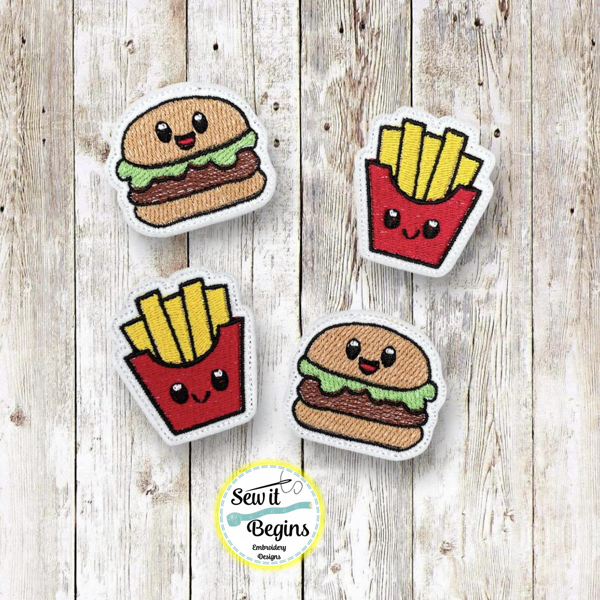 Burger and Fries Besties 2 inch Feltie Set - Digital Download – Sew it ...