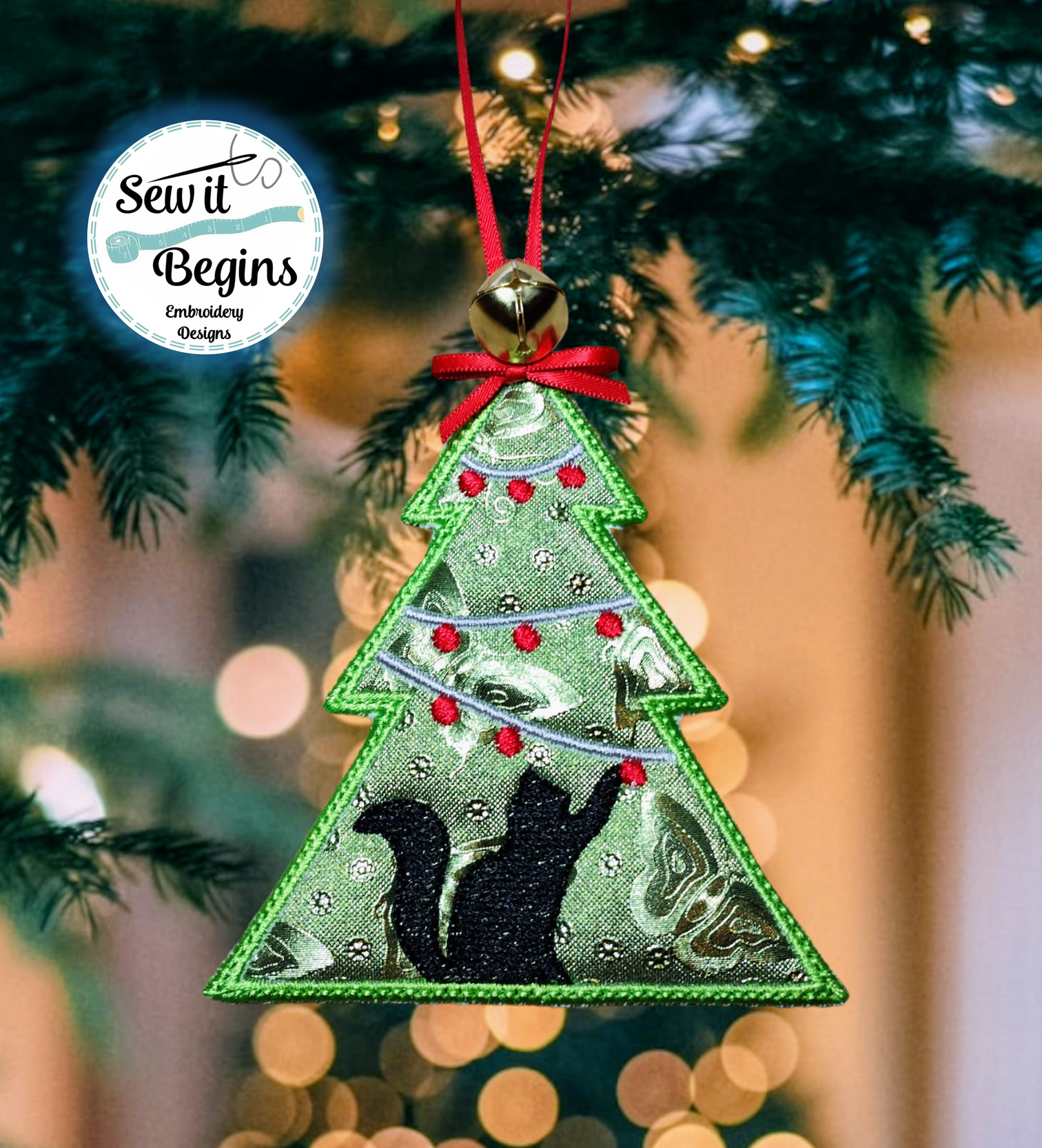 Cat in the Christmas Tree, Tree Shaped Decoration 4x4 - Digital Downlo ...