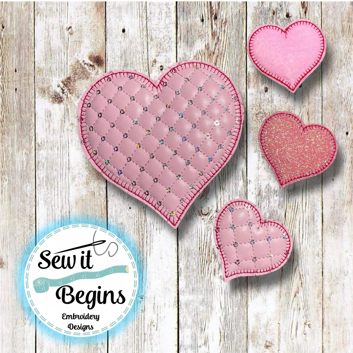 Padded Heart Feltie and 4x4 Designs with Blanket Stitch Edge - Digital ...