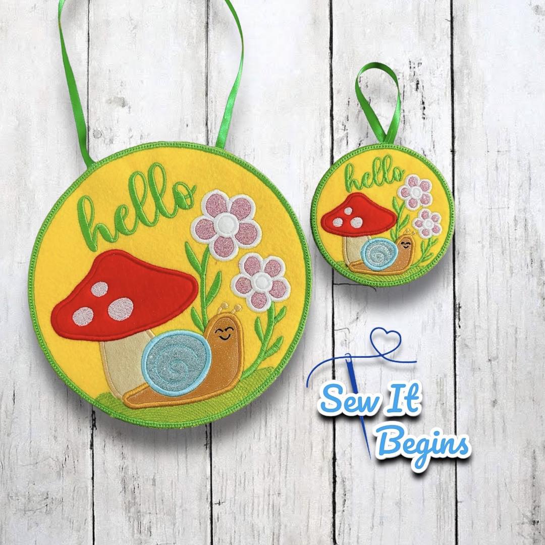 Hello Snail and Mushroom Sign 4", 5", 6" & 8" Circle Decoration - Digi ...