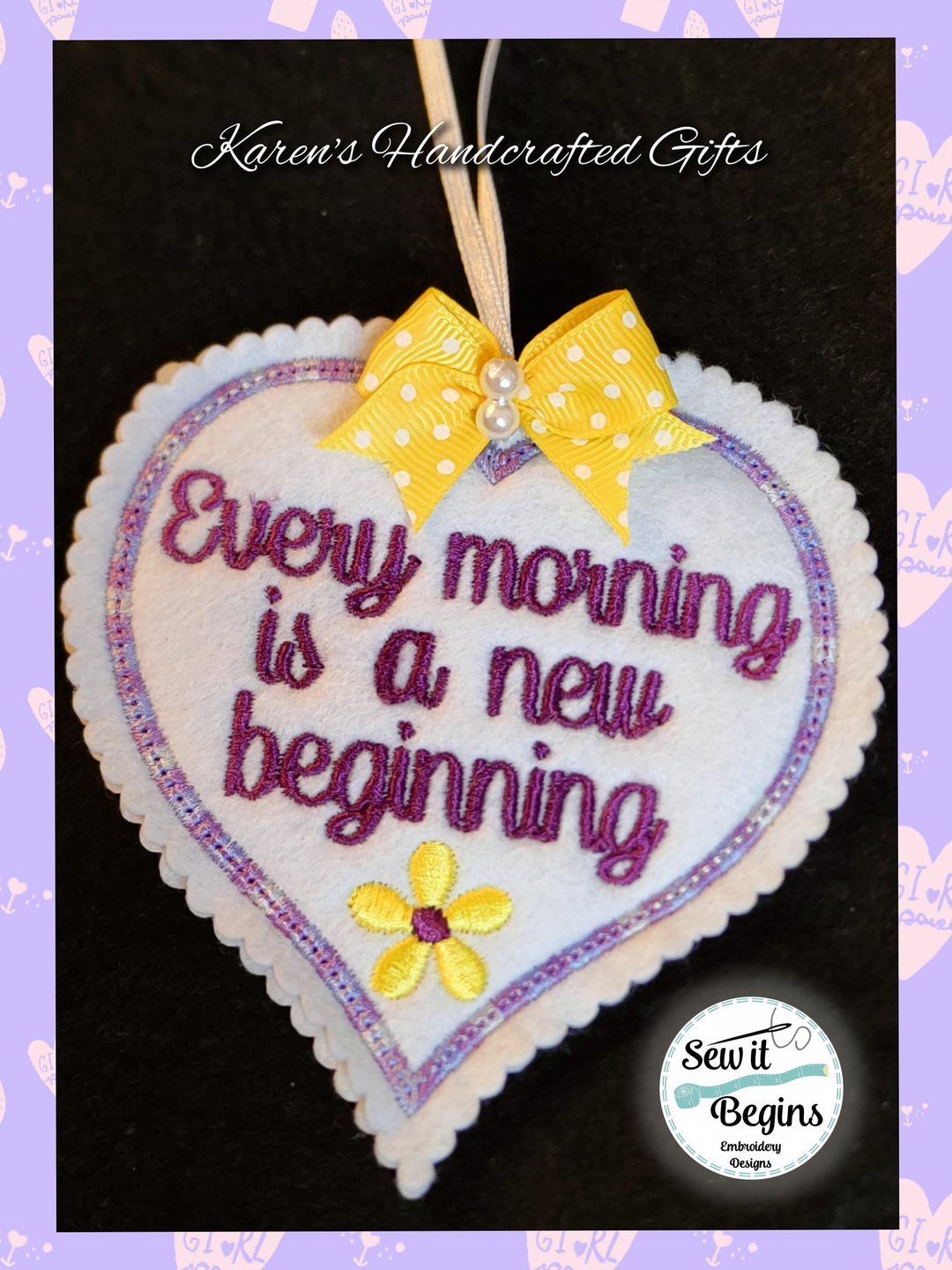 Every Morning is a New Beginning Daisy Flower 4" Heart Decoration - Di ...