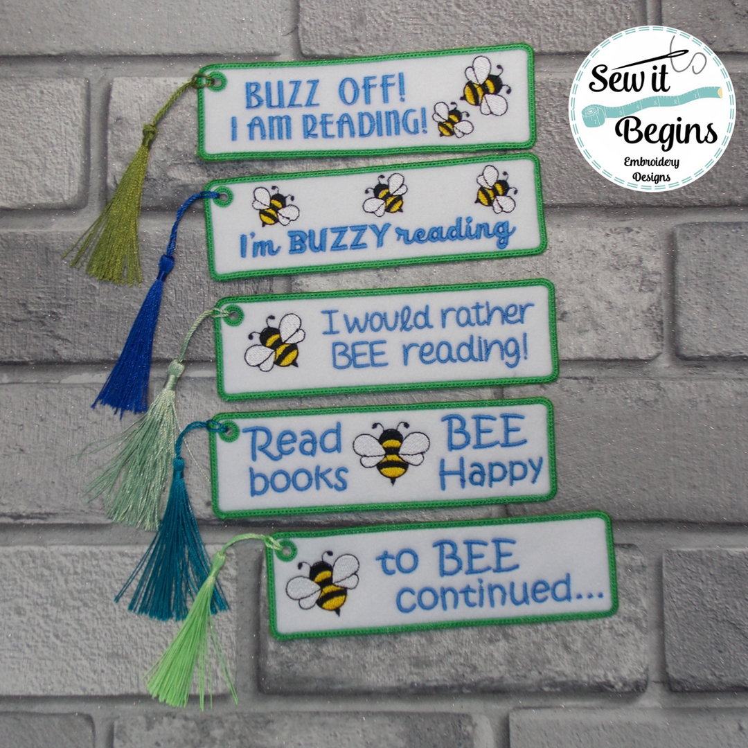Bee Reading Bookmark Set of 5 Designs 4x4 and 5x7 – Sew it Begins ...