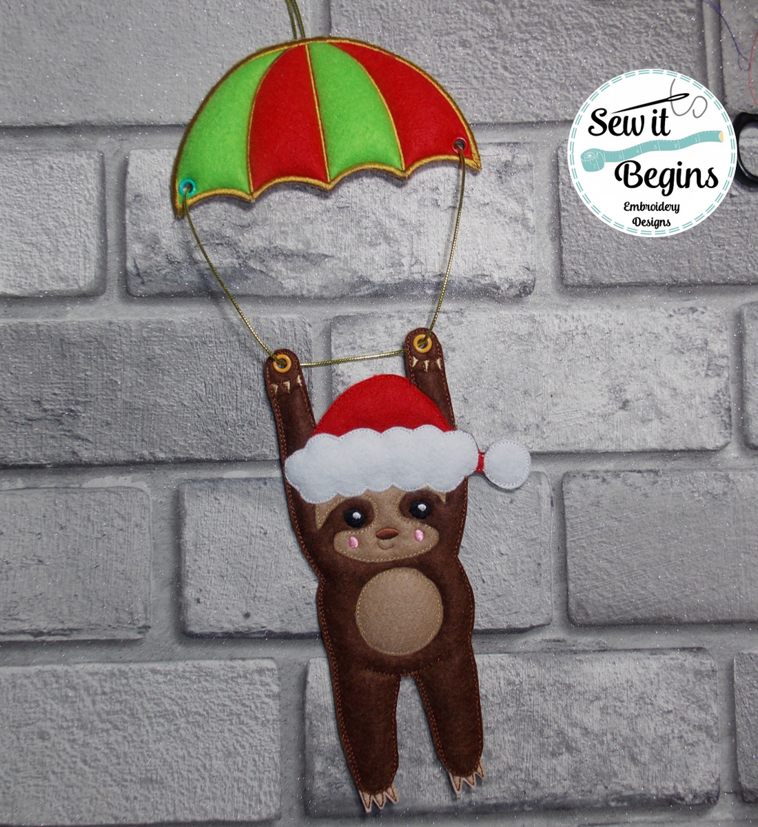 Hang on in there Christmas Hanging Sloth with Parachute 3 sizes – Sew ...