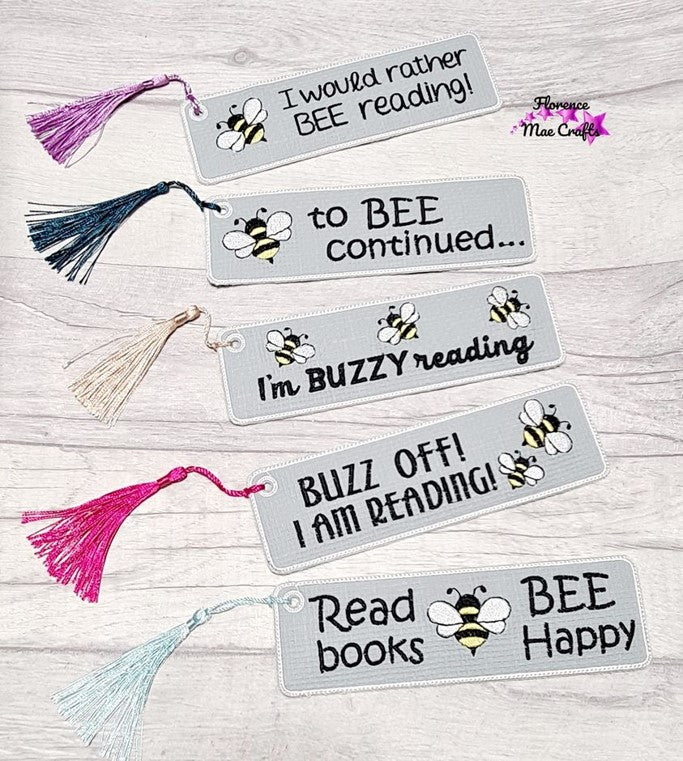 Bee Reading Bookmark Set of 5 Designs 4x4 and 5x7 – Sew it Begins ...
