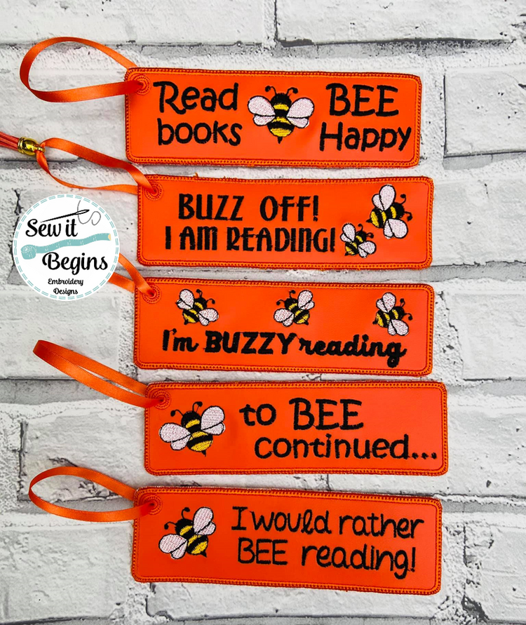 Bee Reading Bookmark Set of 5 Designs 4x4 and 5x7 – Sew it Begins ...