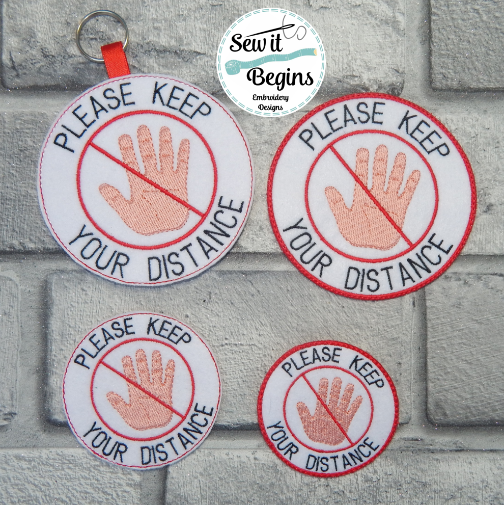 Please Keep Your Distance Patch, Hanger and Badge (All 4x4) – Sew it ...