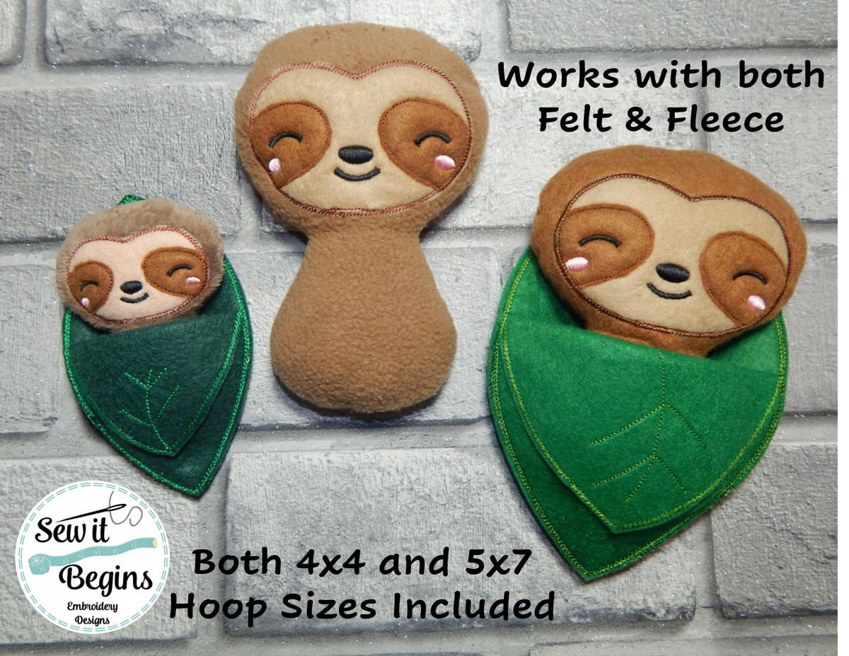 Baby Sleeping Sloth in Leaf Bed ITH Stuffie (4x4 & 5x7) – Sew it Begins ...