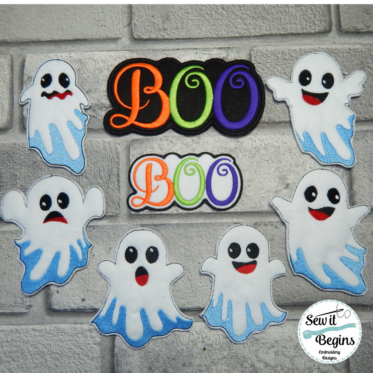 Happy Boo Ghosts Garland and Hanger Set with 8 separate designs – Sew ...