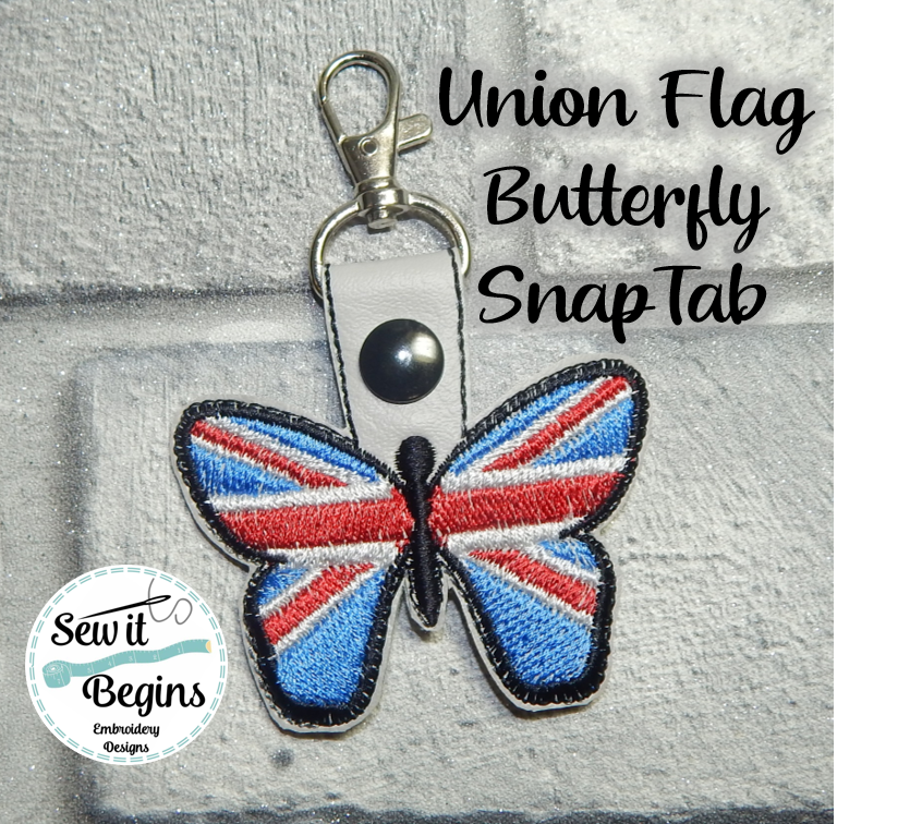 UK Union Flag Butterfly Shaped In The Hoop Key ring Key fob design ...