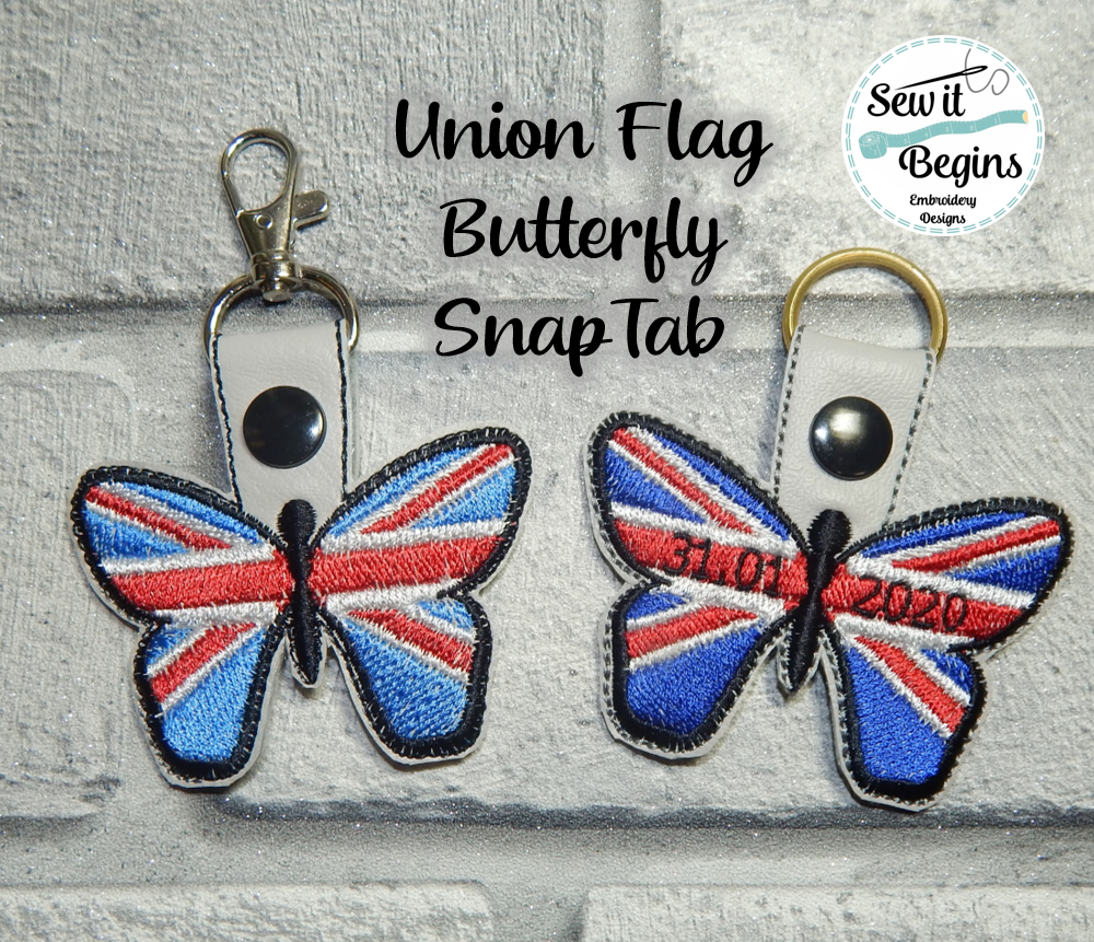 UK Union Flag Butterfly Shaped In The Hoop Key ring Key fob design ...