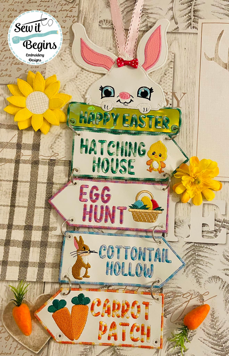 Happy Easter with Easter Bunny Road Sign In The Hoop Design 5x7 & 6x10 ...