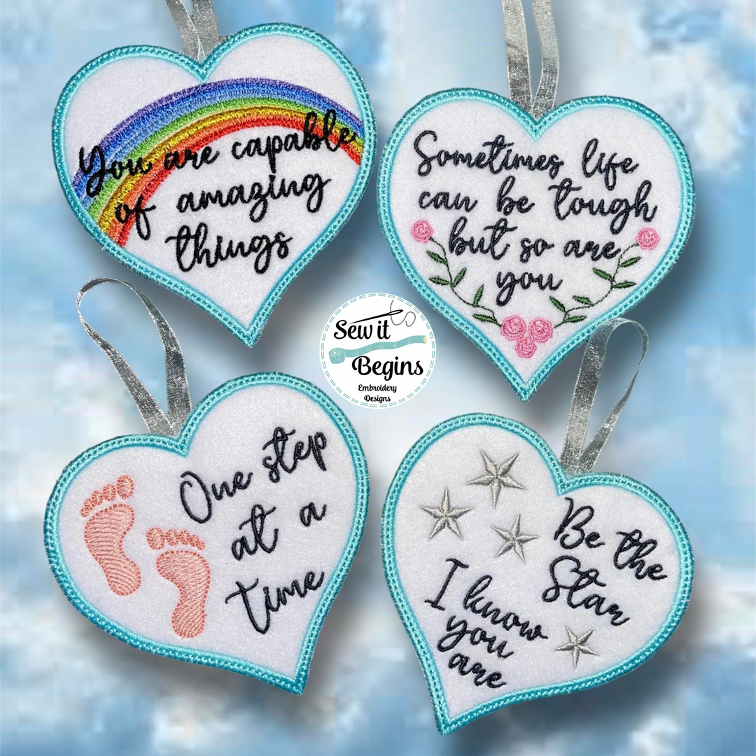 Set of 4 Inspirational Hearts 2 Versions 4" Heart Decorations - Digita ...