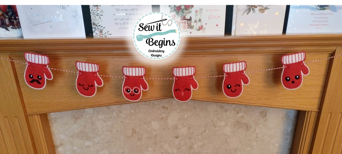 Happy Winter Mittens Set 4x4 Banner Garland Hangers with 6 Separate De ...