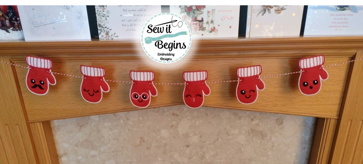 Happy Winter Mittens Set 4x4 Banner Garland Hangers with 6 Separate De ...
