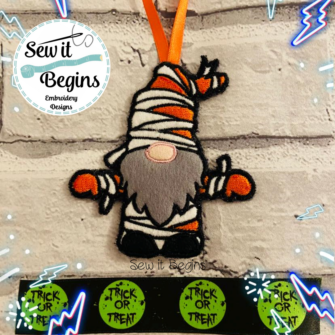 Cute Gnome Mummy Halloween In The Hoop Decorations 4x4 & 5x7 Design ...