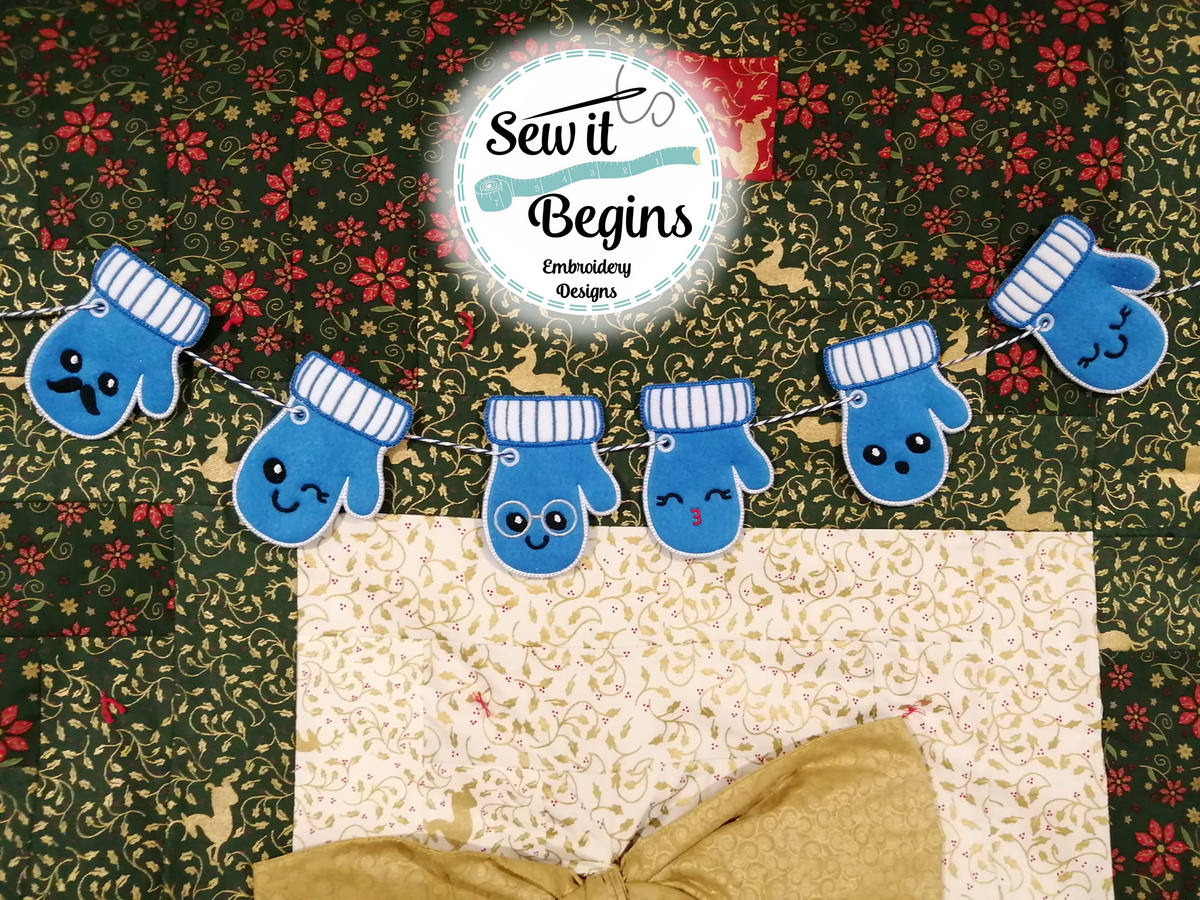 Happy Winter Mittens Set 4x4 Banner Garland Hangers with 6 Separate De ...