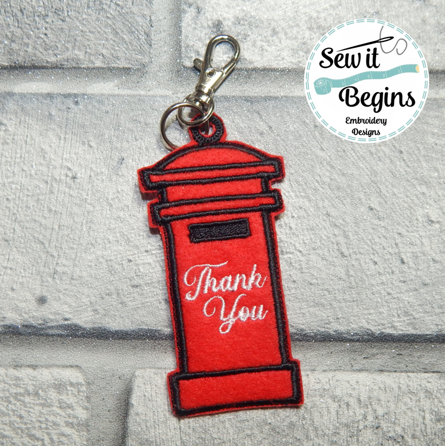 Traditional Red Post Box Key Ring Hanger Thank you 4x4 – Sew it Begins ...