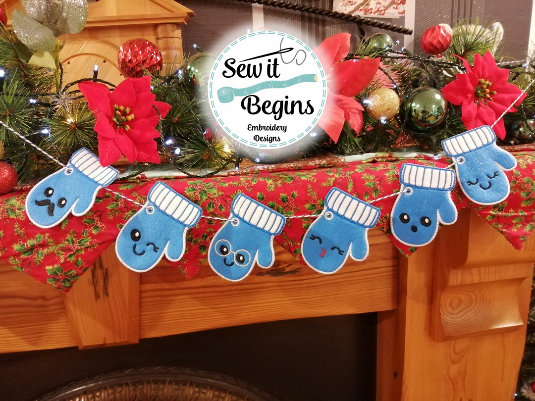 Happy Winter Mittens Set 4x4 Banner Garland Hangers with 6 Separate De ...