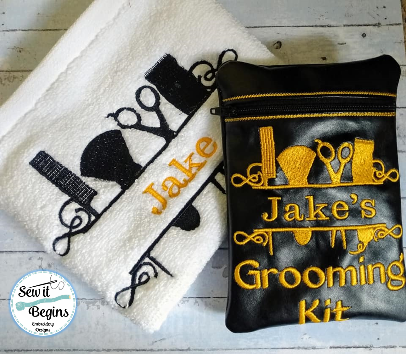 Men's Grooming Beauty Split Monogram Embroidery Design and ITH Bag Des ...