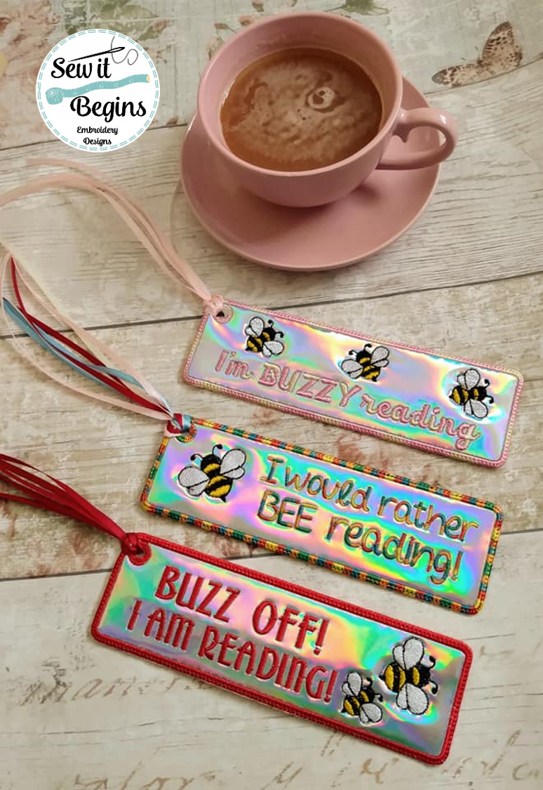 Bee Reading Bookmark Set of 5 Designs 4x4 and 5x7 – Sew it Begins ...