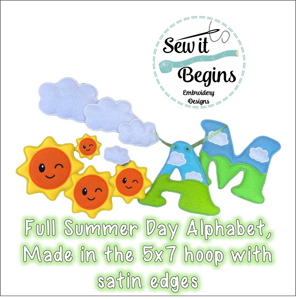 Summer Day Satin Alphabet Padded Letters with Sun and Cloud Add Ons ...
