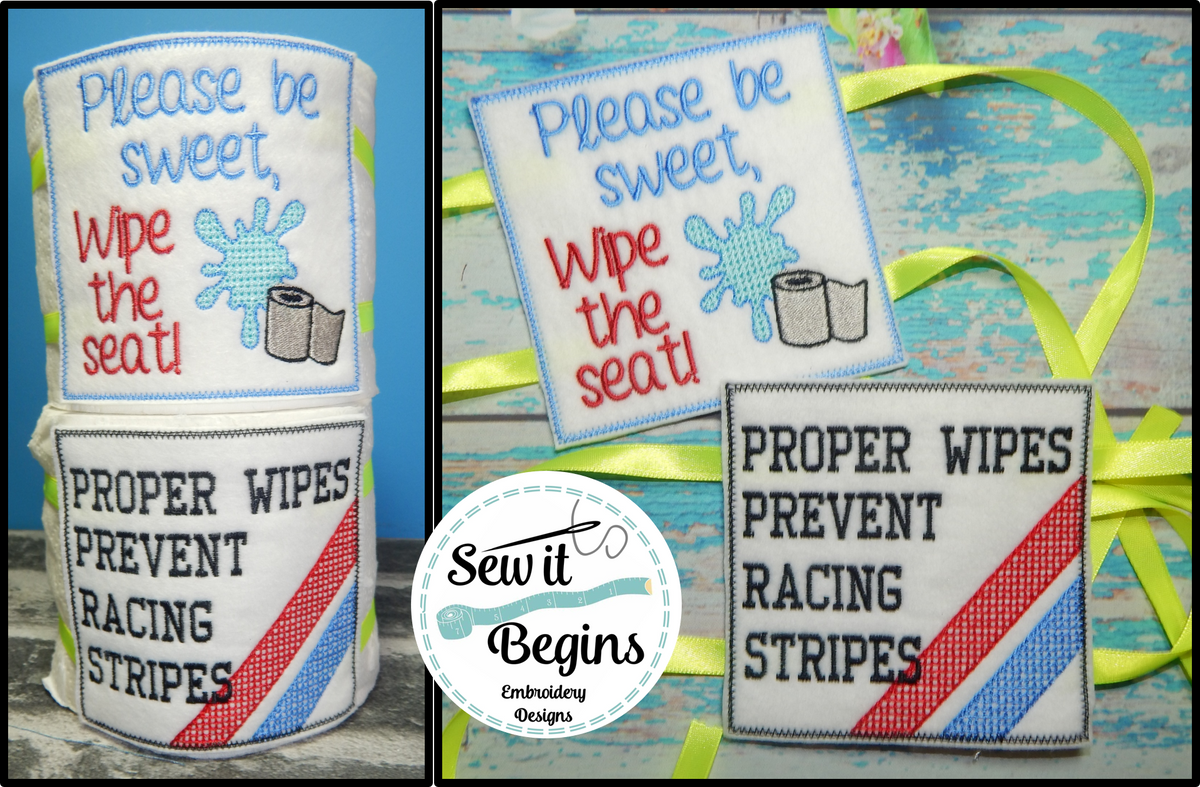 Racing Stripes and Wipe the Seat Funny Toilet Roll Wraps Set of 2 – Sew ...